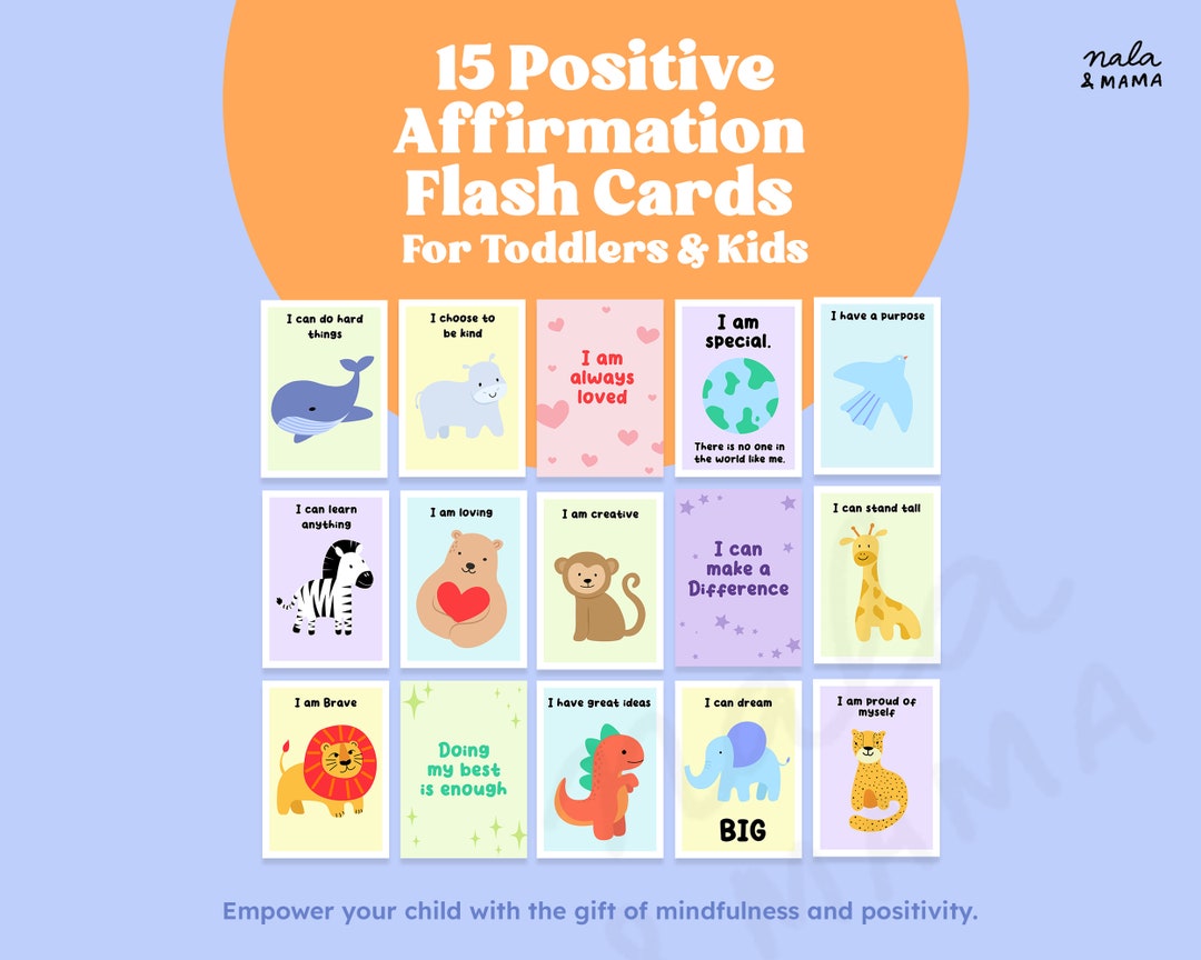 Positive Kids Affirmation Flash Cards 15 Ready-to-print Cute Animals ...