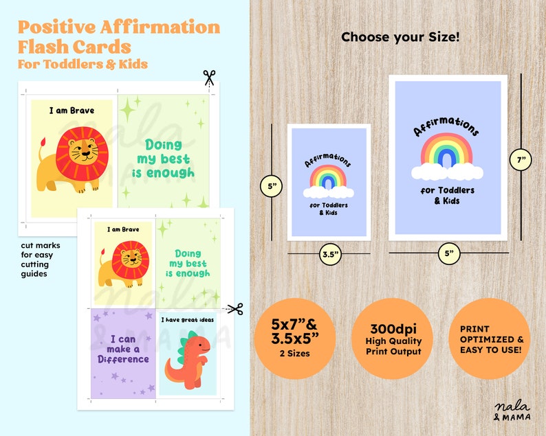 Positive Kids Affirmation Flash Cards 15 Ready-to-print Cute Animals ...