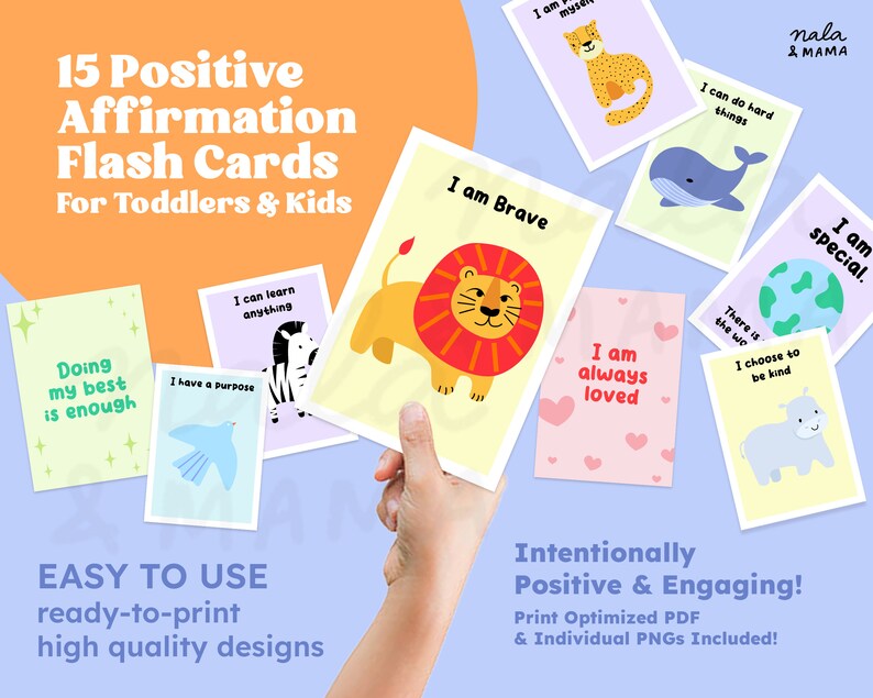 Positive Kids Affirmation Flash Cards 15 Ready-to-print Cute Animals ...