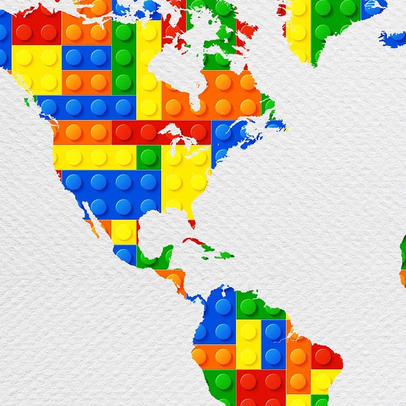 Lego World Map Print Lego Inspired Art World Map Decor Lego | Etsy