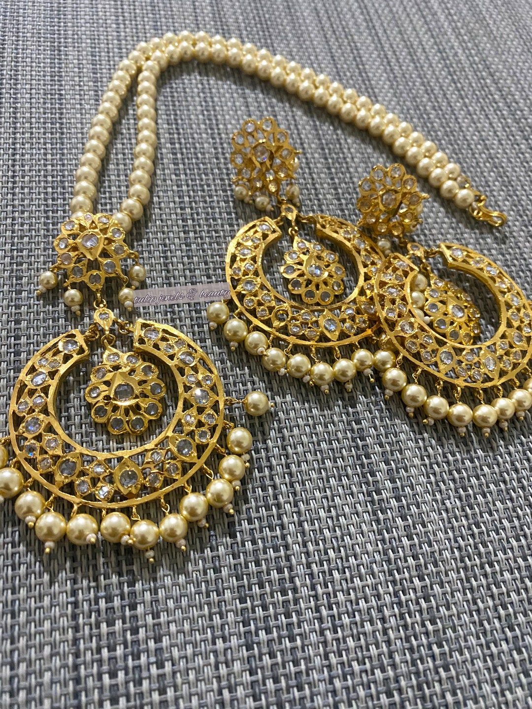 Indian Hyderabadi Jewellery Chandballi Set Pendant & Earrings, Jadu ...