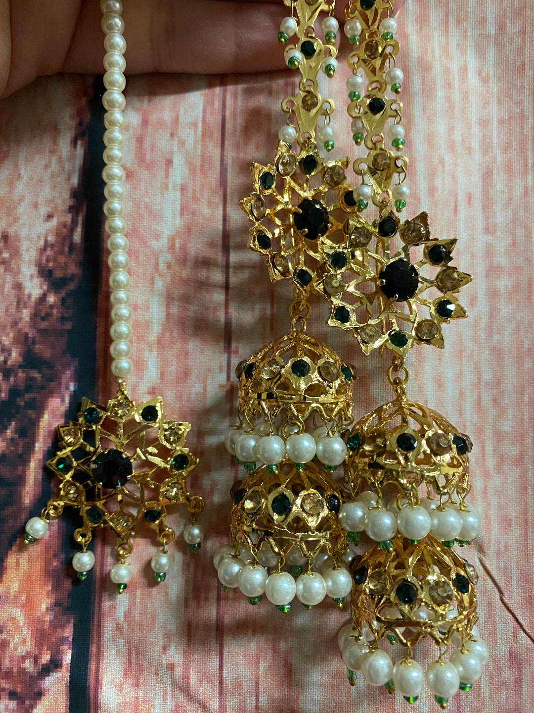 Gold Plated Indian Hyderabadi Karan Phool Double Step Jhumki - Etsy Gold Plated Indian Hyderabadi Karan Phool Double Step Jhumki - Etsy