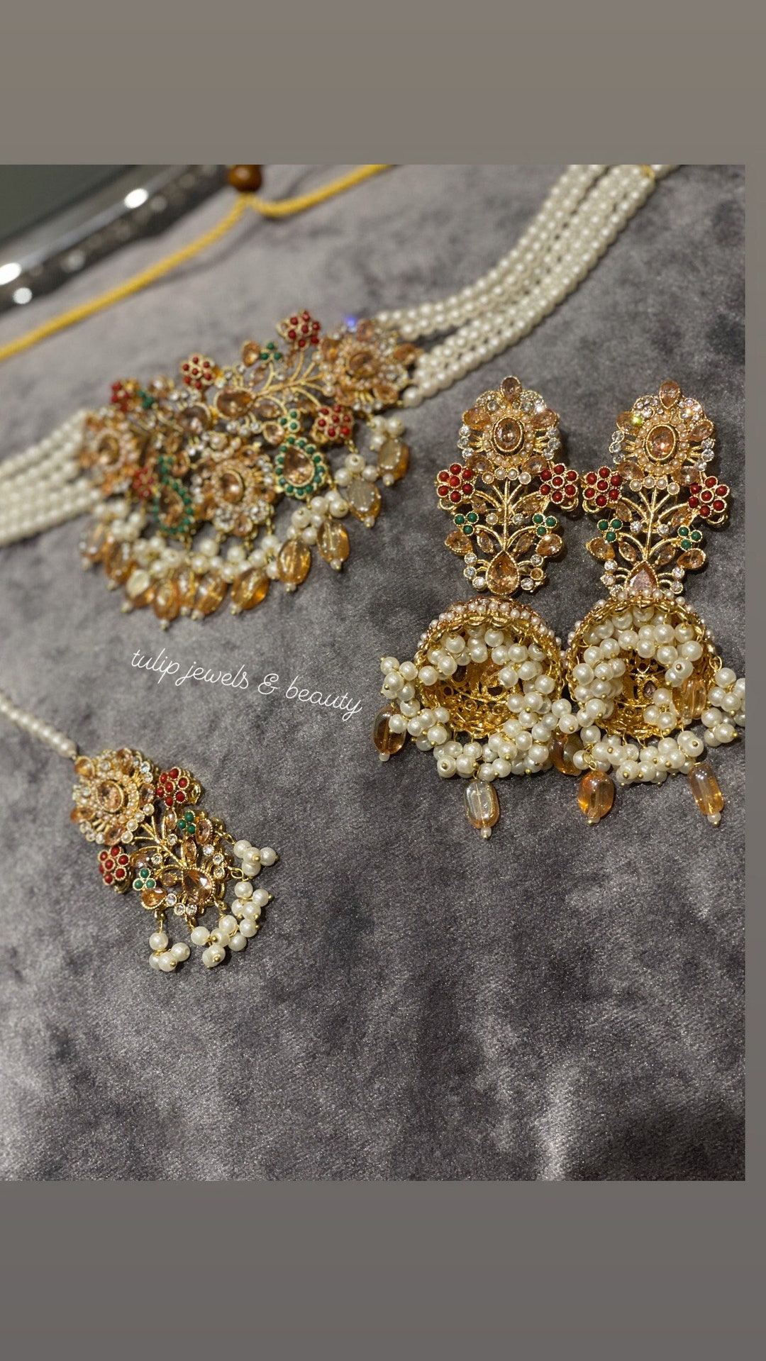 Indian Pakistani Choker Jewelry Set • Exquisite Gold Plated Necklace ...