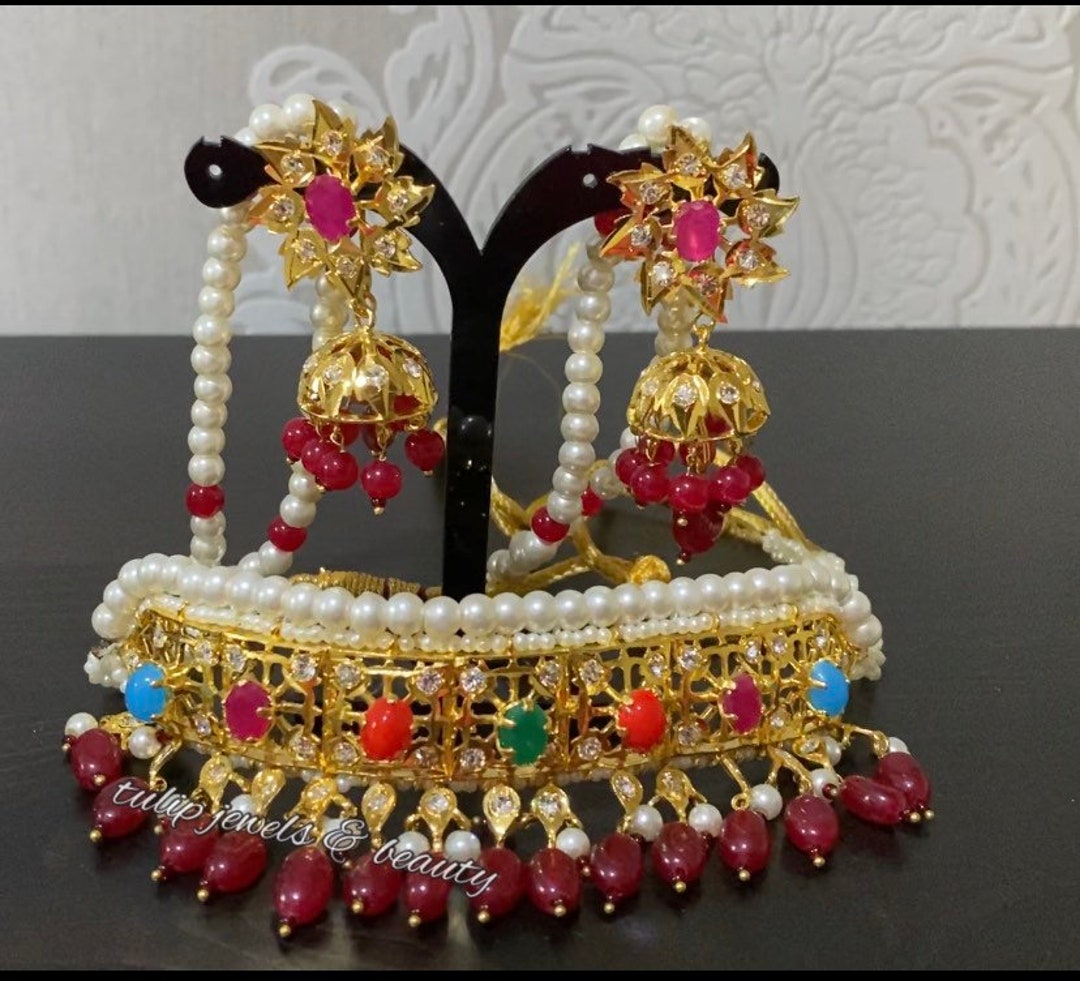 Hyderabadi Traditional Ruby and Multi Stones Jewelry Choker & Karan ...