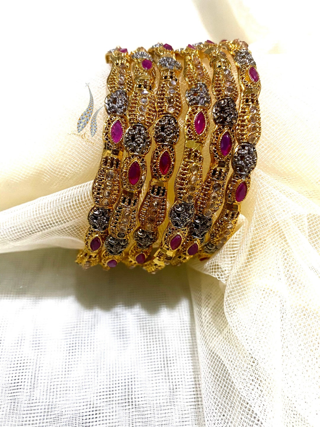 Gold Polish Ruby Bangles: Indian Bridal Jewelry, Set of 6 - Etsy UK