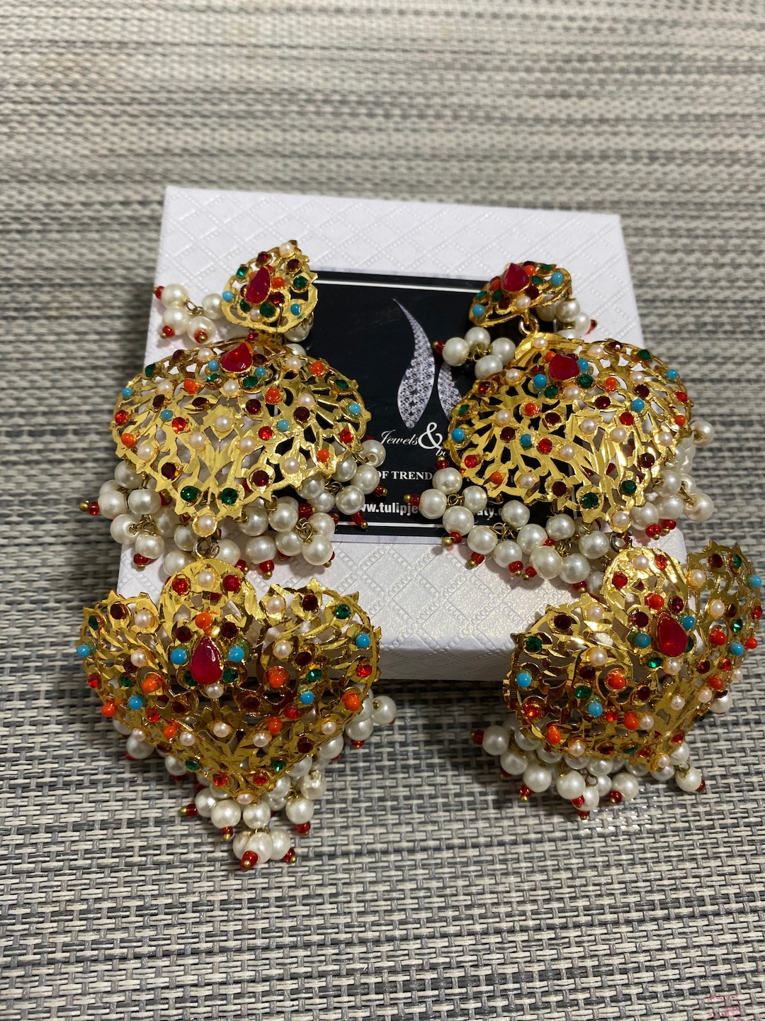 Hyderabadi Jadu Earrings, Nazami Gold Plated Magar Earrings Pakistani ...