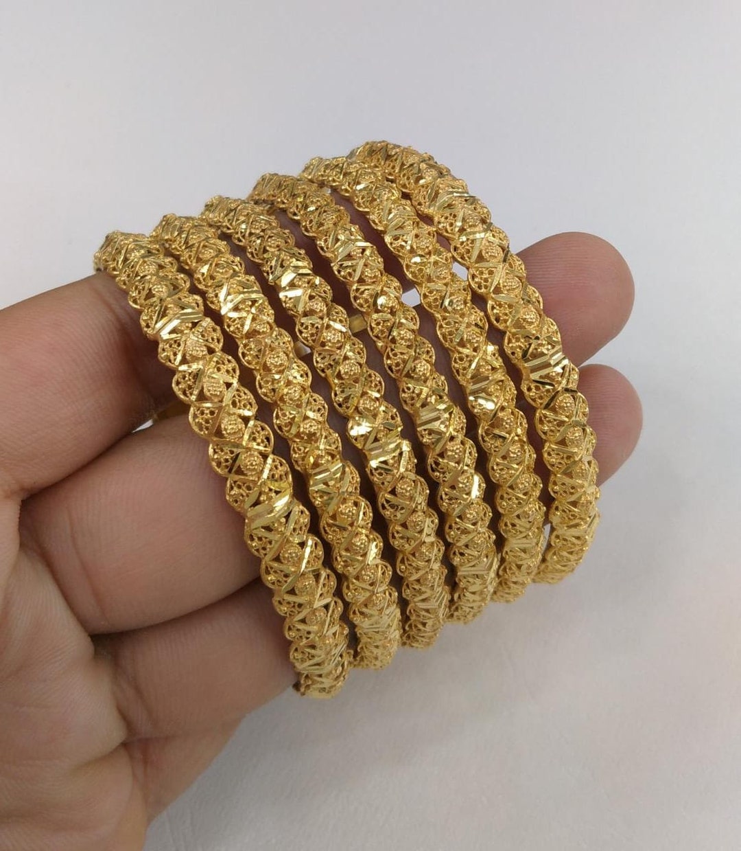 Gold Plated Bridal Bangles: Pakistani Indian Wedding Jewelry, Set of 6 ...