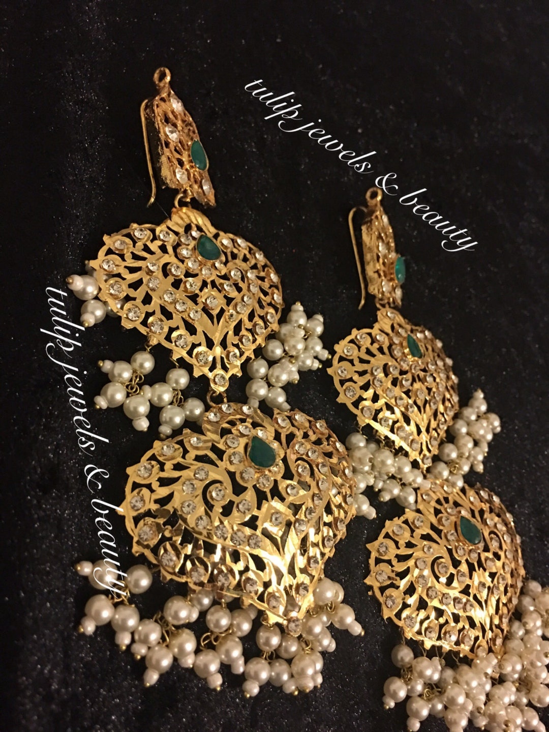 Indian Vintage Style Traditional Hyderabadi Designer Earrings Gold ...