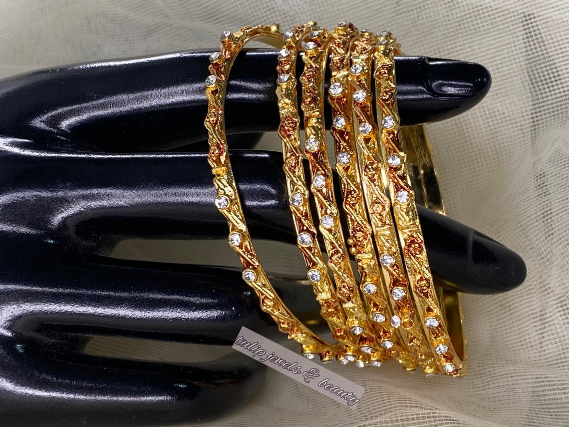 6 Pcs Bangles Set Real Gold Look Bangles Indian Bangles - Etsy