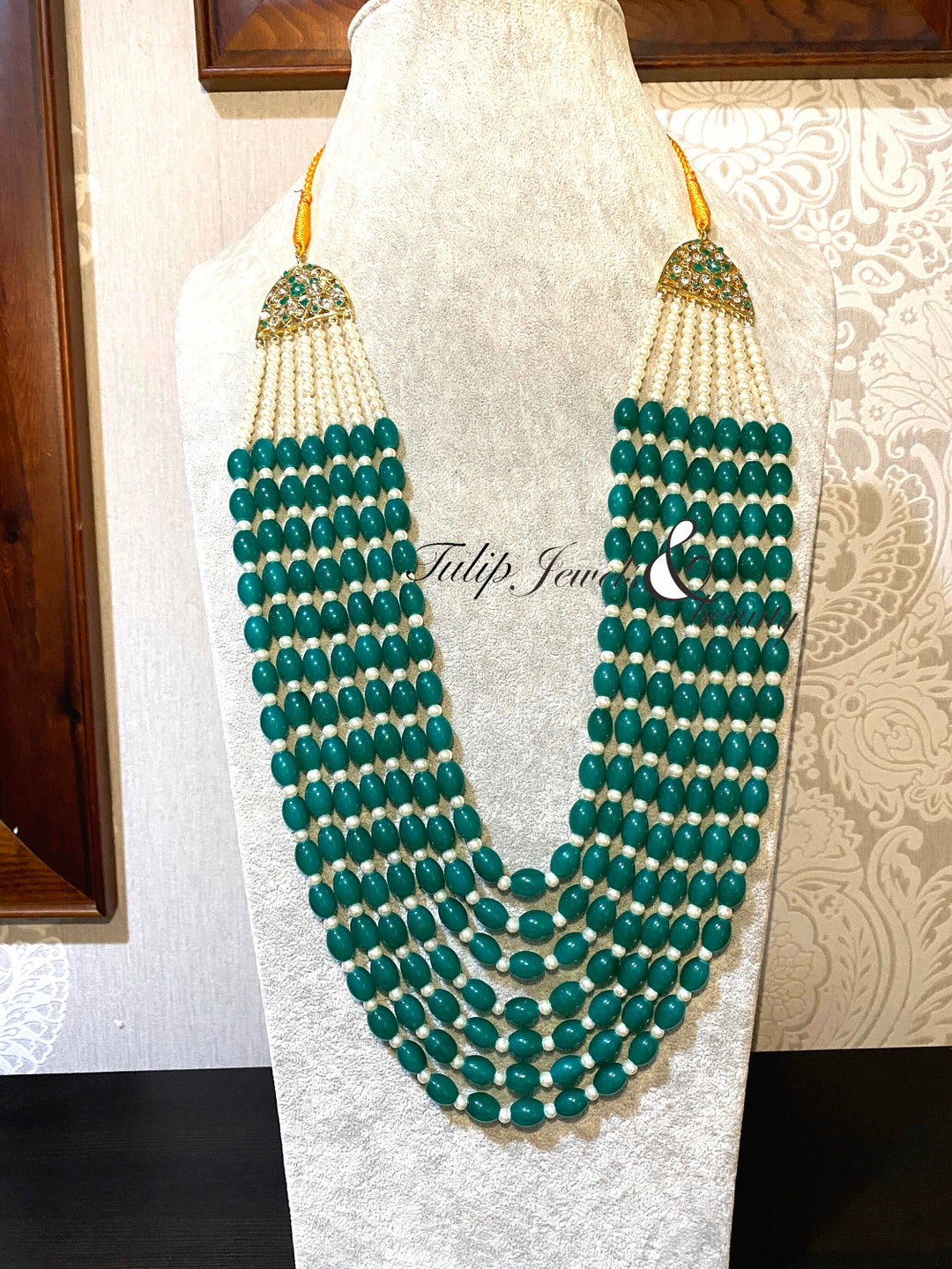 Multi-strand Green Beads & Pearls Malla: Indian Groom Necklace - Etsy