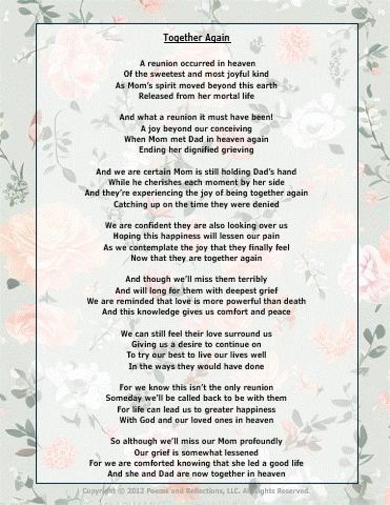 Together Again- A Poem About Mom Reuniting With Dad in Heaven - Etsy