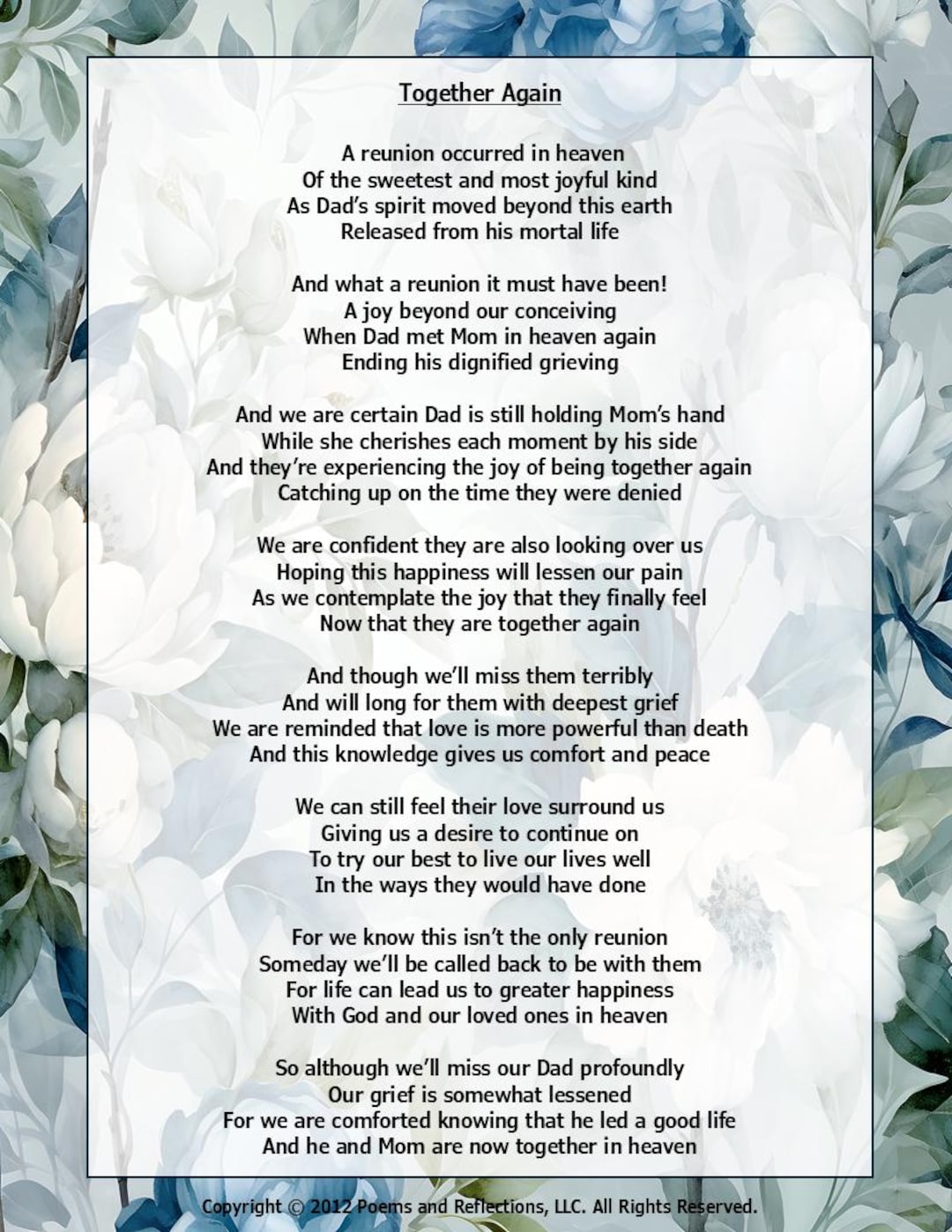 Together Again- Father Version- Funeral and Memorial Poem - Etsy