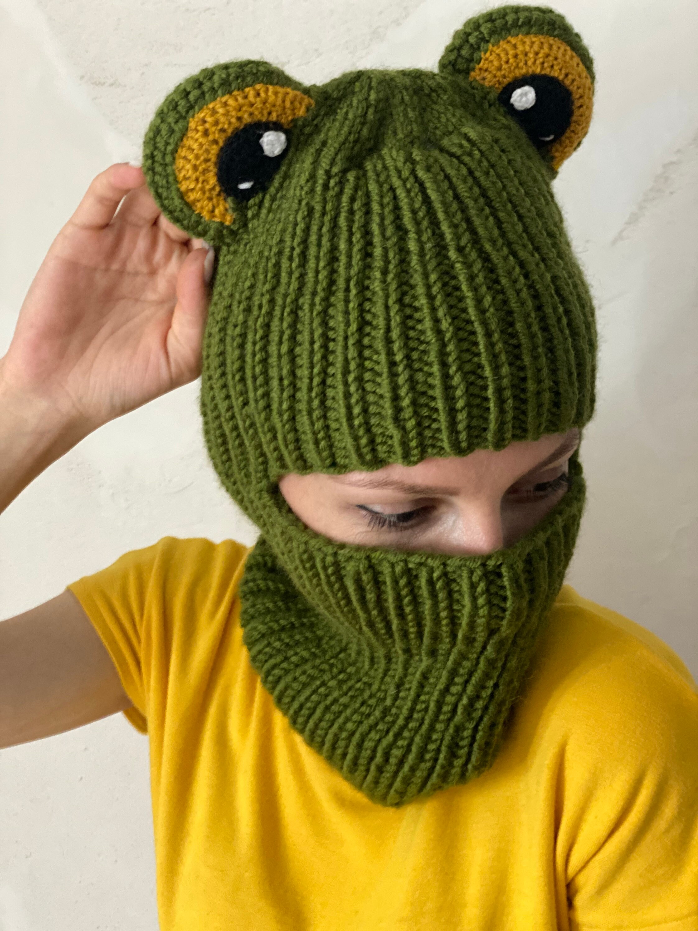 Crochet Funny Balaclava Frog Ski Mask Knit Animal Hat Colorful Mens ...
