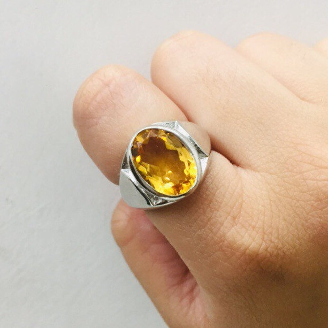 925 Sterling Silver Ring Natural Citrine Ring Men's - Etsy