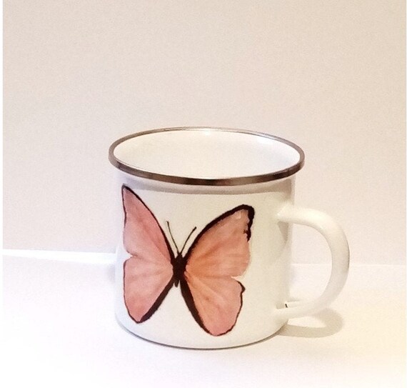 Pink Butterfly Mug A 12 oz Butterfly enamel mug. For use as | Etsy