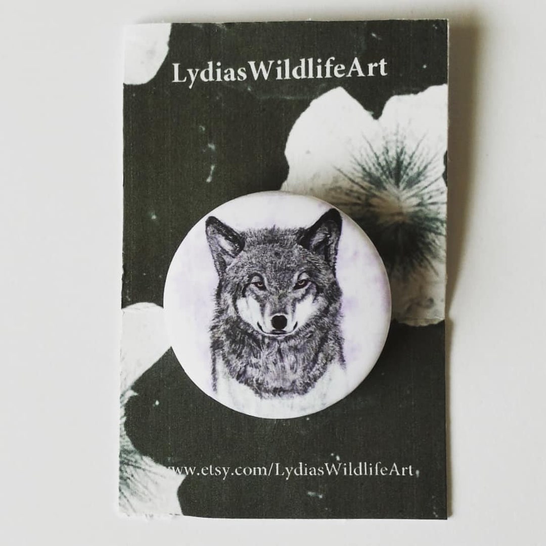 Grey Wolf Badge Pin A Round Badge, With Wolf Illustration. A Watercolor ...