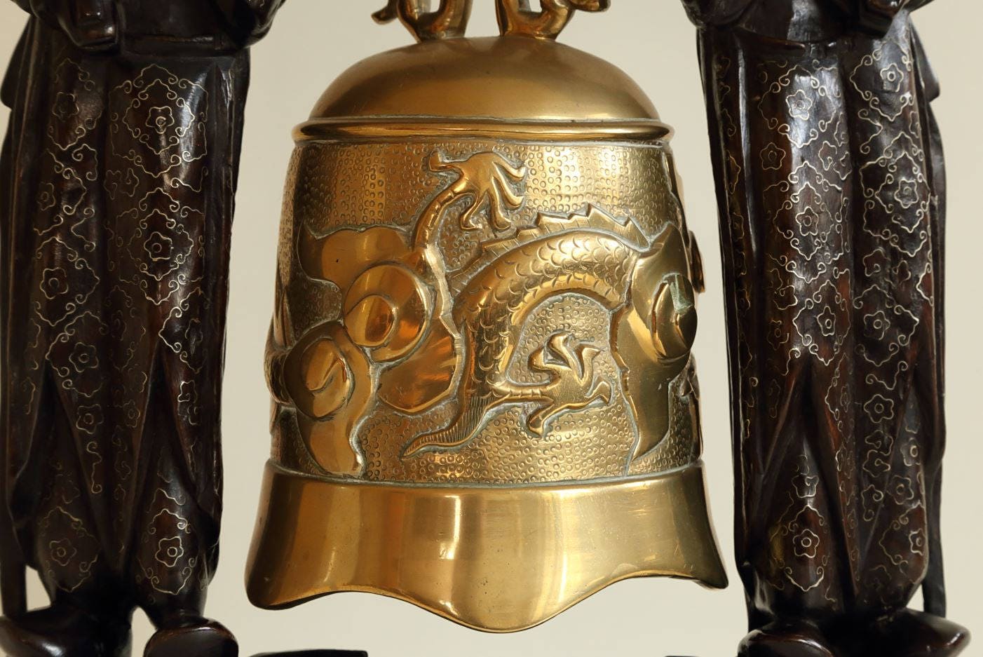 Antique Chinese Wooden Brass Bell in Hand Carved Frame Holder | Etsy