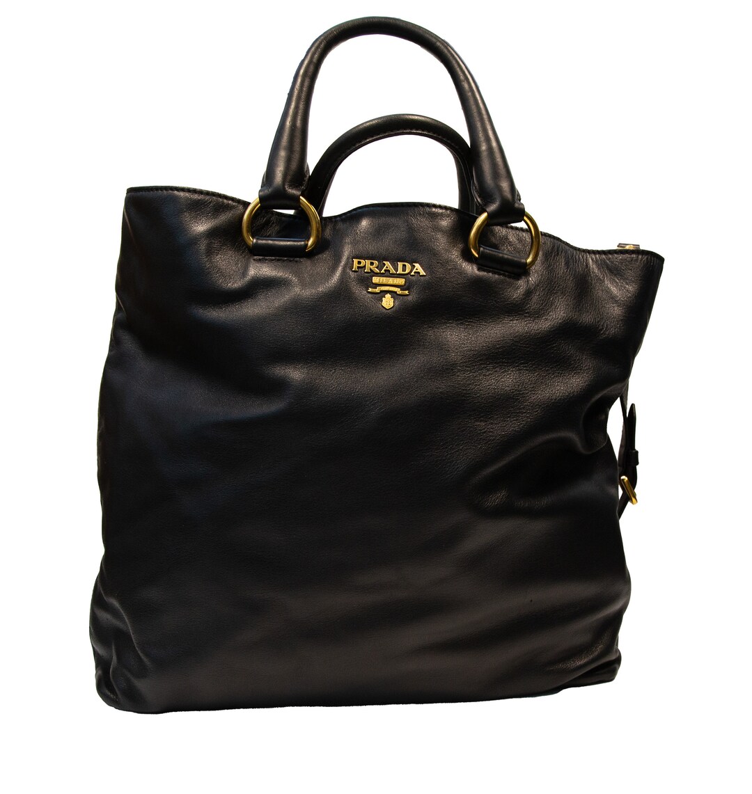 Prada Two-way Tote Crossbody Bag Black Leather in Good Condition - Etsy