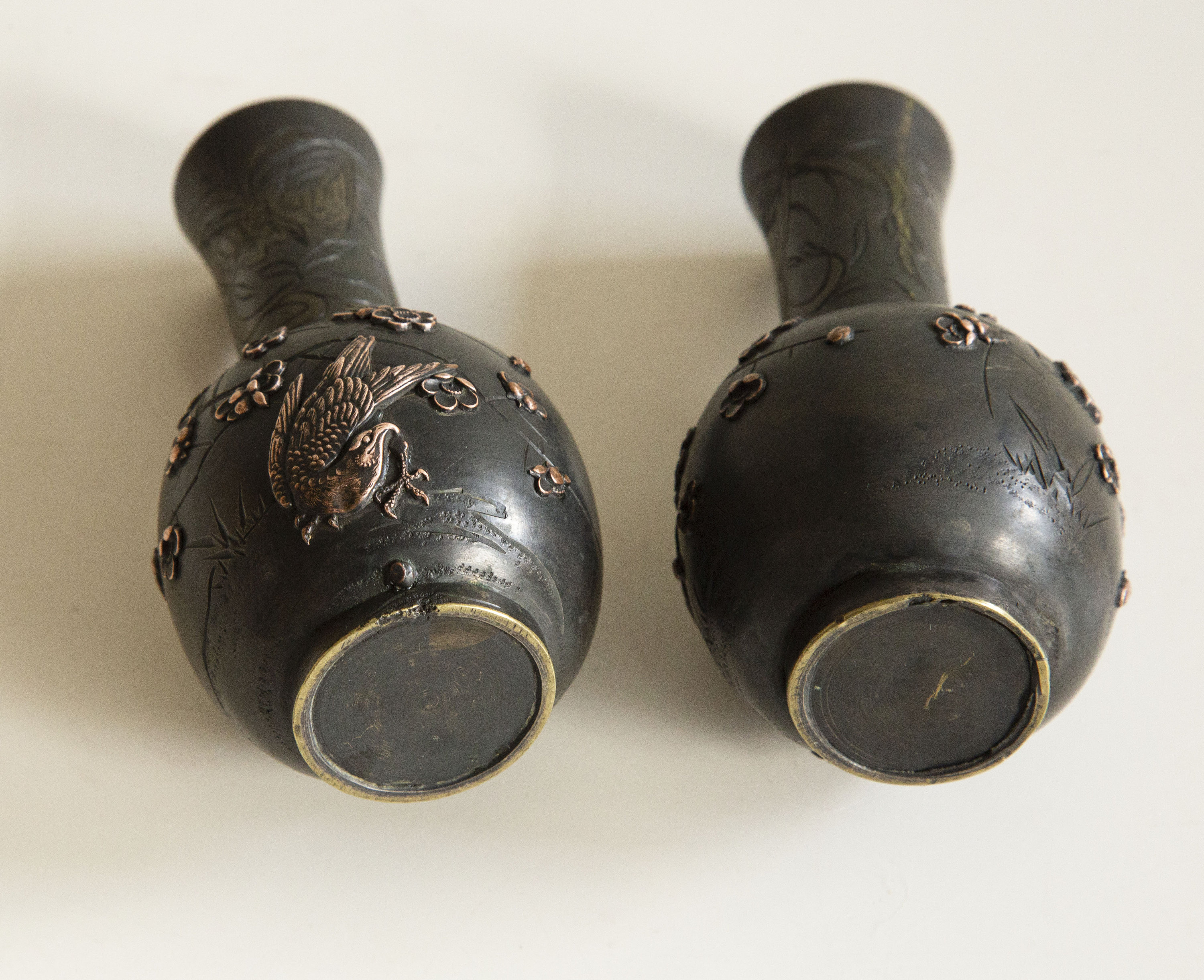 Japanese Bronze Three Metal Mix-Metal Shakudo Vases Ca. 1890 | Etsy