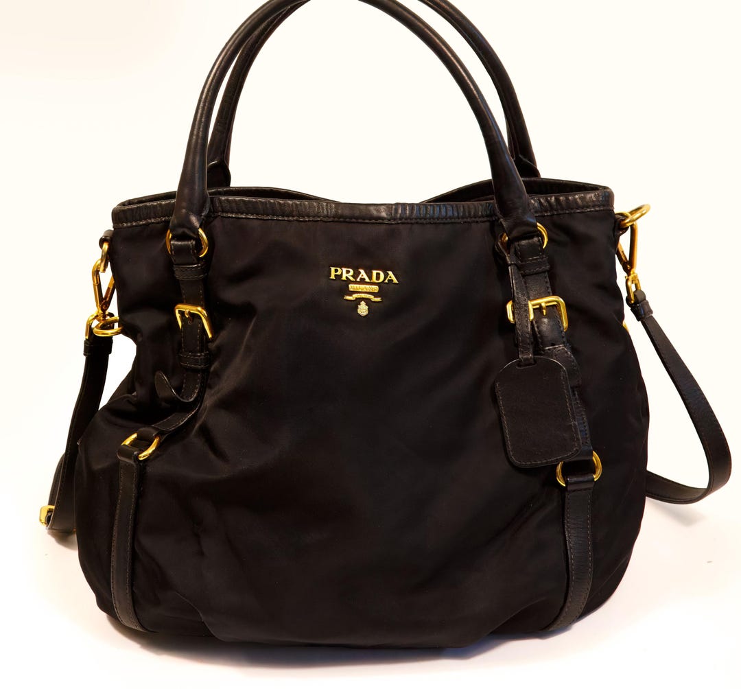 Prada 2-way Bag in Black Nylon and Black Leather in Very Good Vintage ...