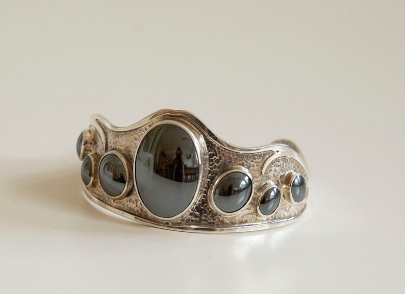 Wide Contoured Sterling Silver Hammered Cuff Bracelet With 7 - Etsy