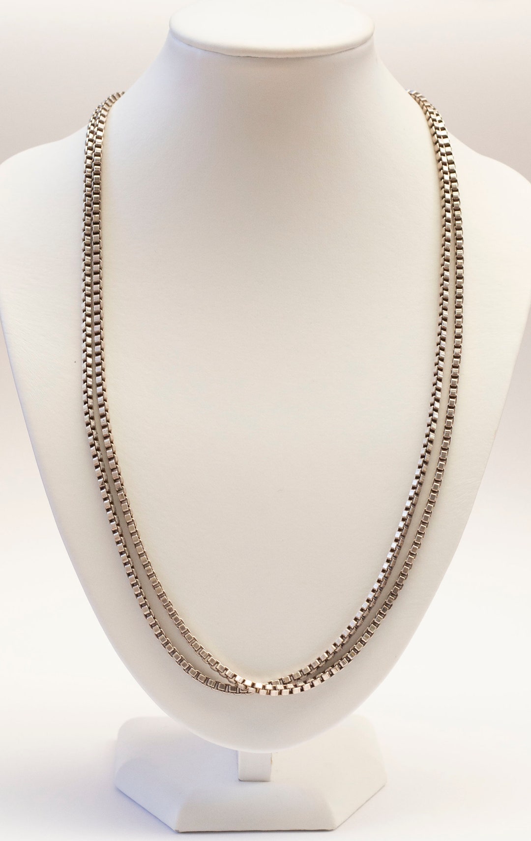 Vintage Silver Venetian Box Chain Necklace Chunky Extra Long Silver 835 ...