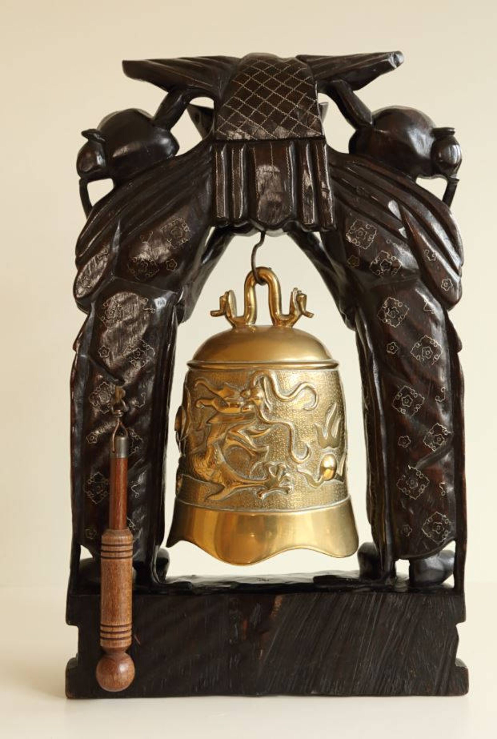 Antique Chinese Wooden Brass Bell in Hand Carved Frame Holder | Etsy
