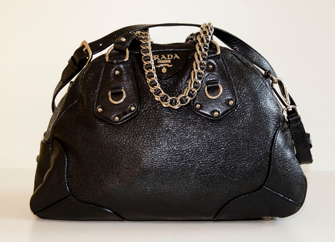 Prada Two-way Bag in Black Shiny Leather in Good Vintage Condition - Etsy