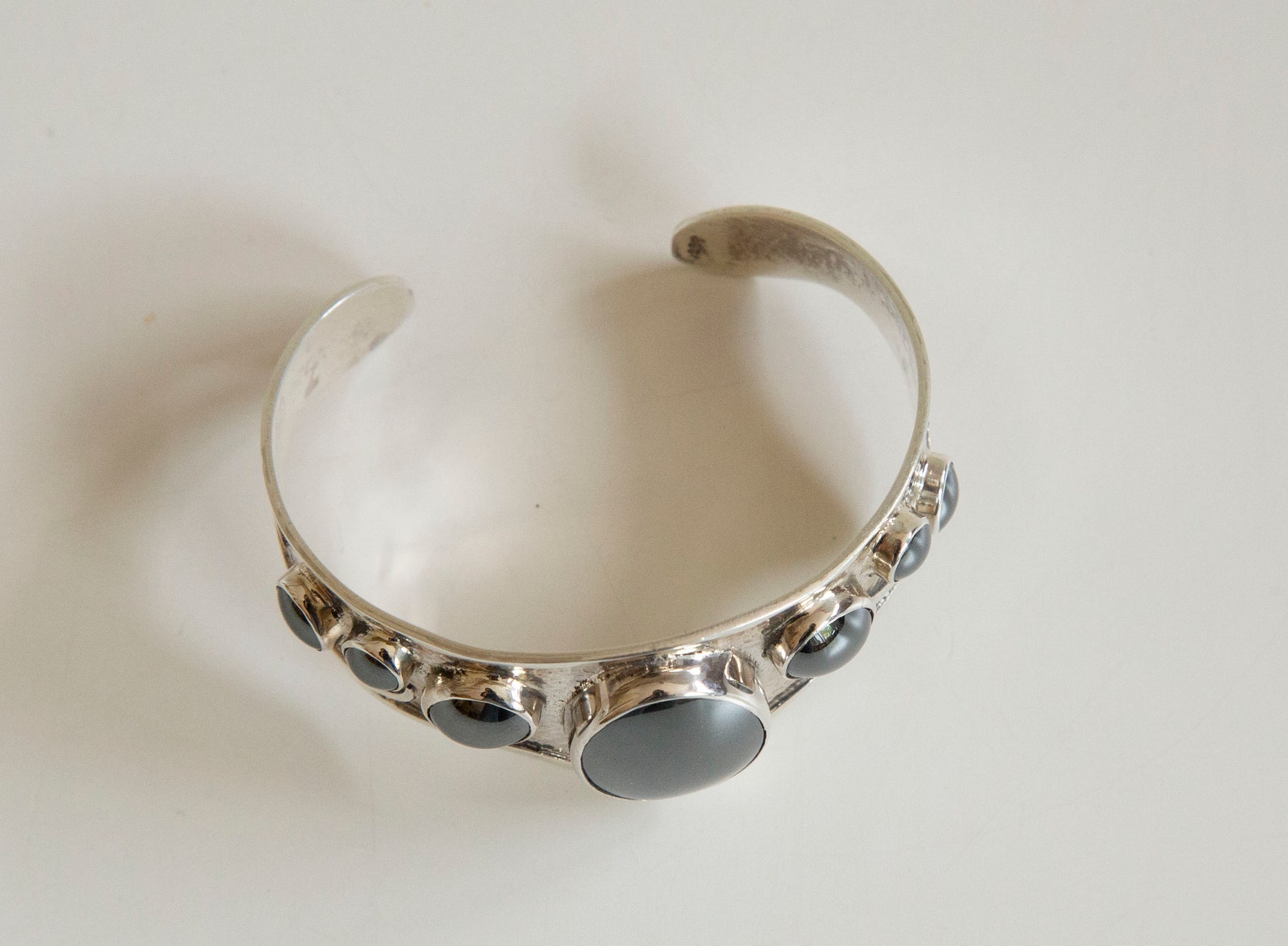 Wide Contoured Sterling Silver Hammered Cuff Bracelet With 7 - Etsy