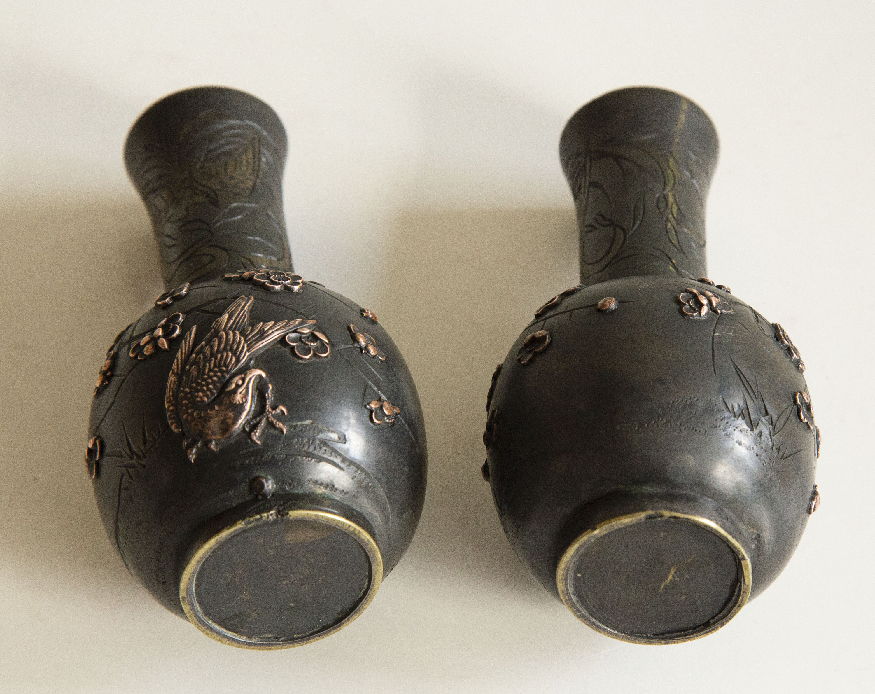 Japanese Bronze Three Metal Mix-Metal Shakudo Vases Ca. 1890 | Etsy