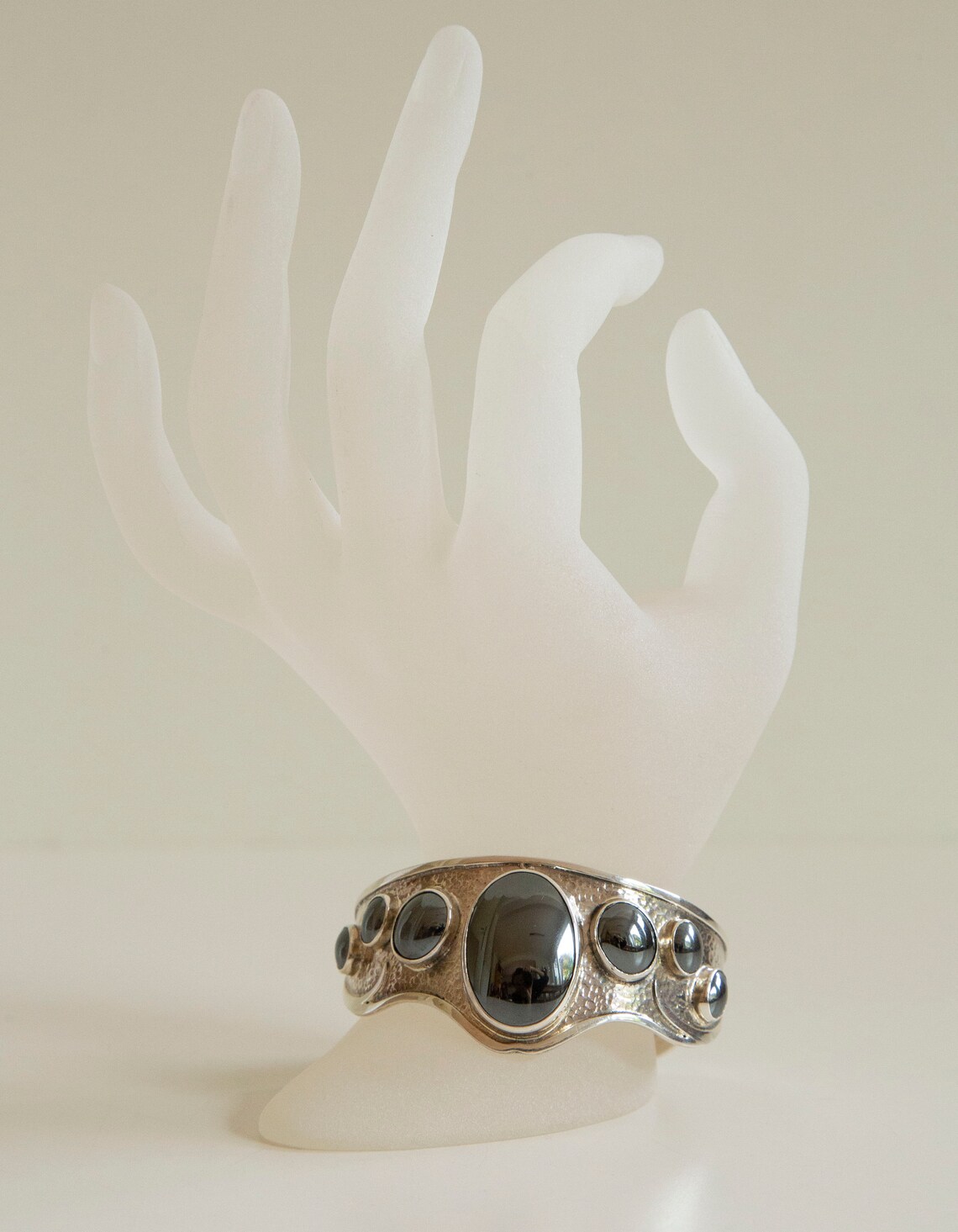 Wide Contoured Sterling Silver Hammered Cuff Bracelet With 7 - Etsy