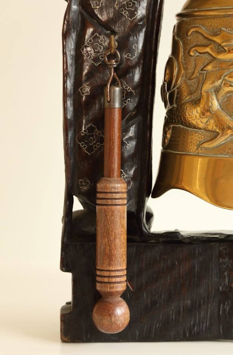 Antique Chinese Wooden Brass Bell in Hand Carved Frame Holder | Etsy