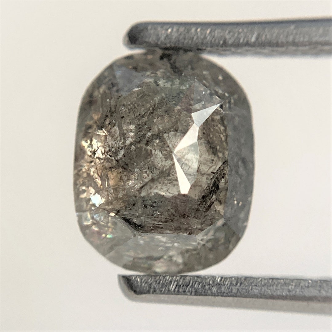 1.68 Ct Oval Shape Dark Grey Transparent Rosecut Natural Diamond, 7.34 ...