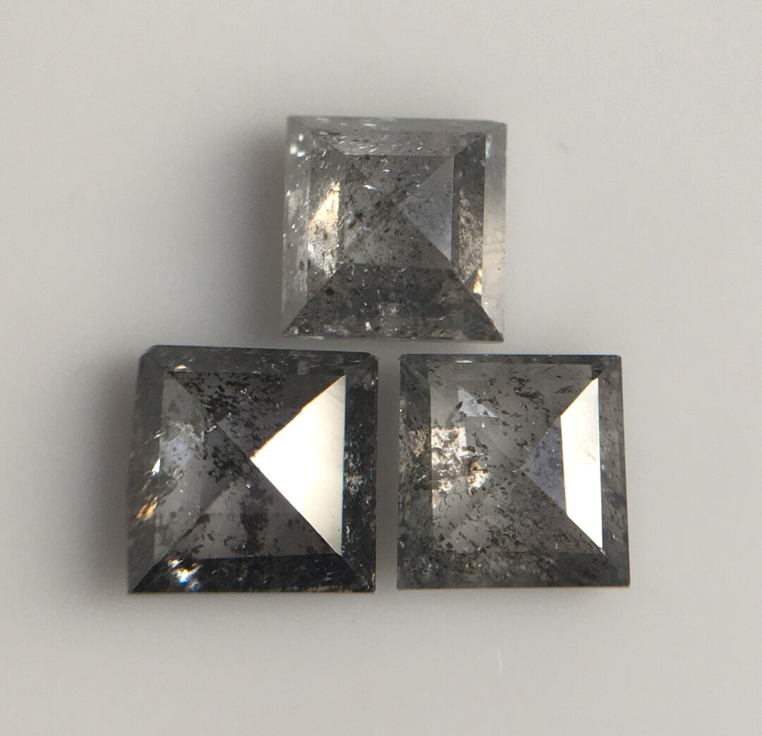 0.94 Ct 3 Pcs Salt and Pepper Square Shape Natural Loose Diamond, 3.85 ...