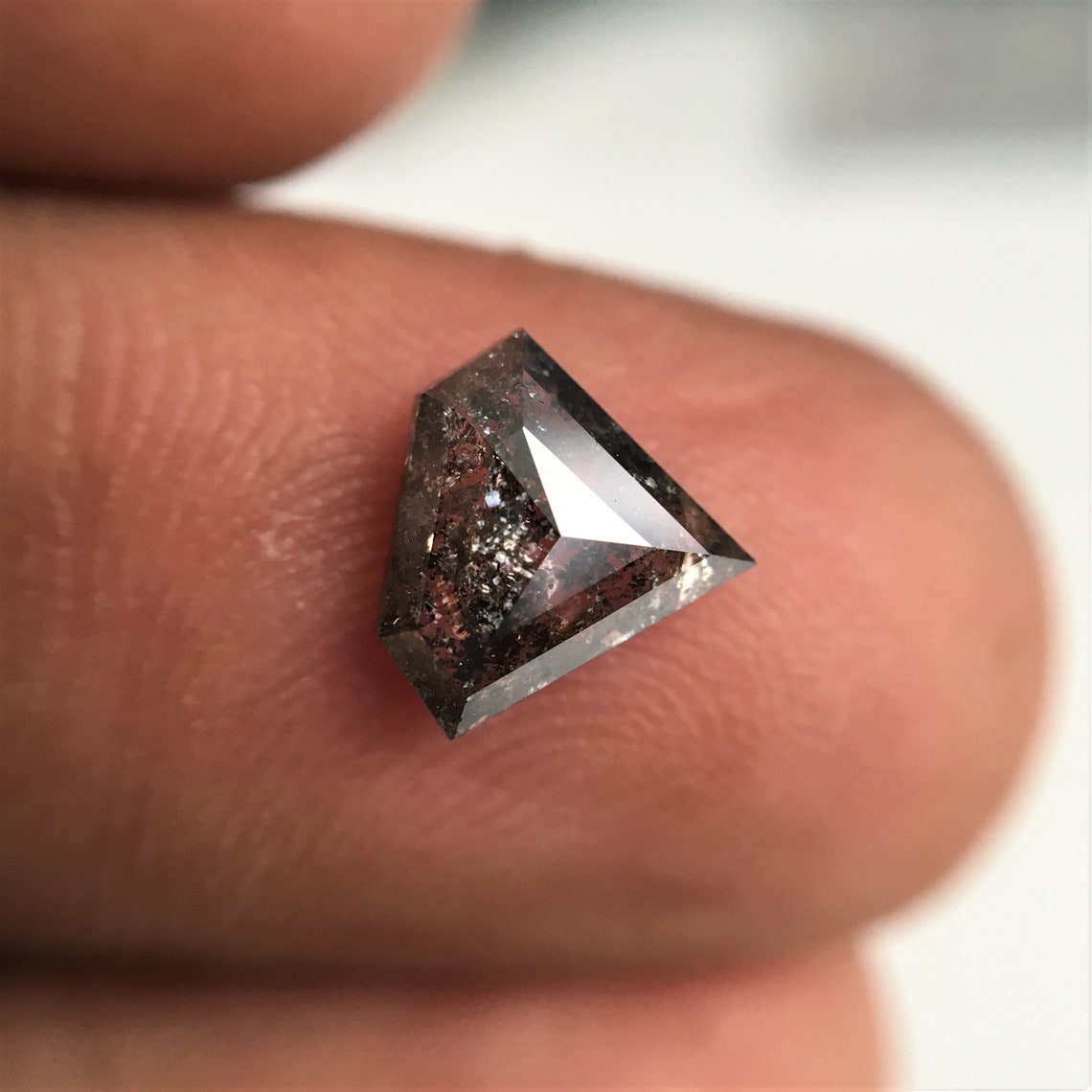 1.00 Ct Shield Shape Salt and Pepper Natural Diamond, 7.02 Mm X 8.04 Mm ...