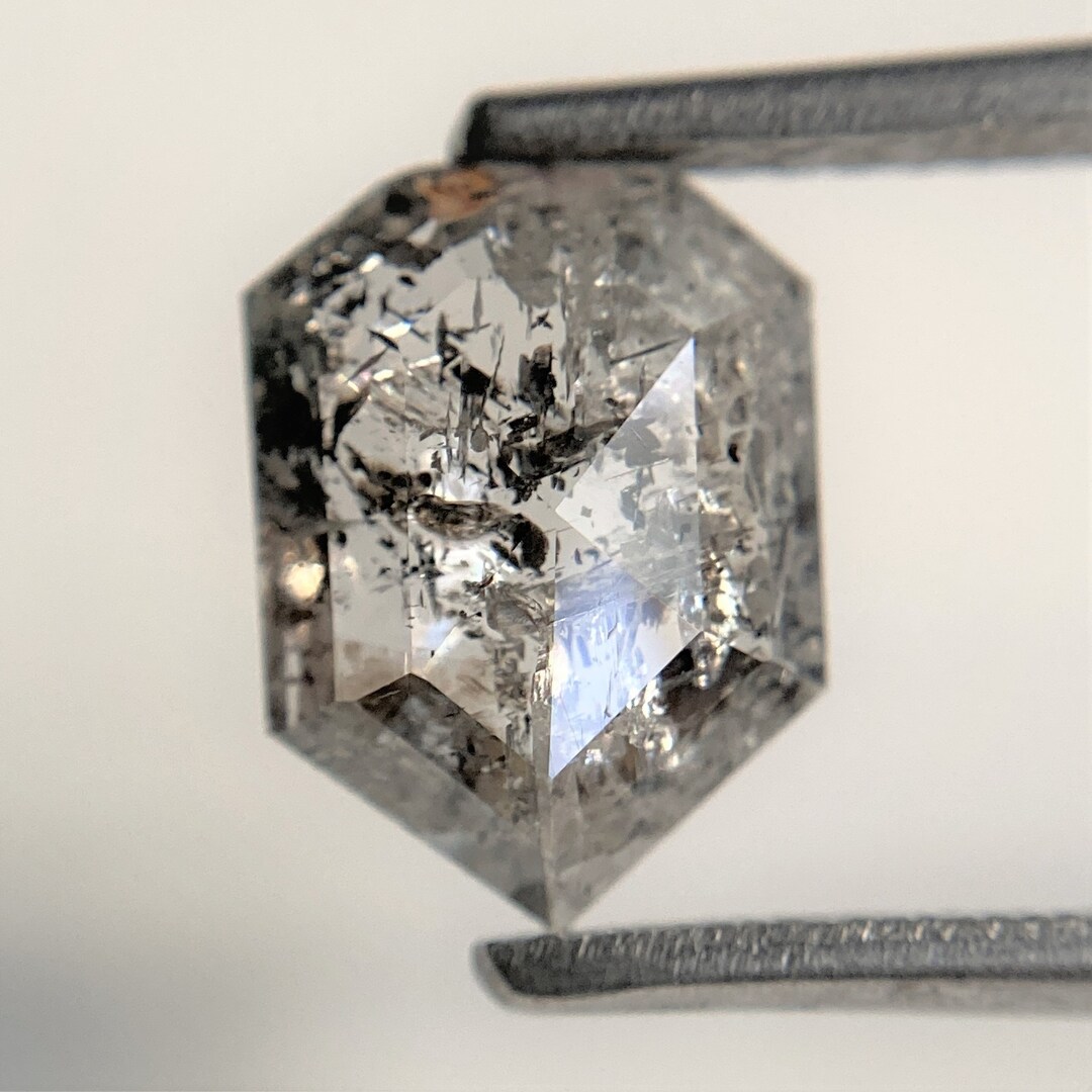 1.55 Ct Grey Black Color Natural Pentagon Shape Loose Diamond 9.18 Mm X ...