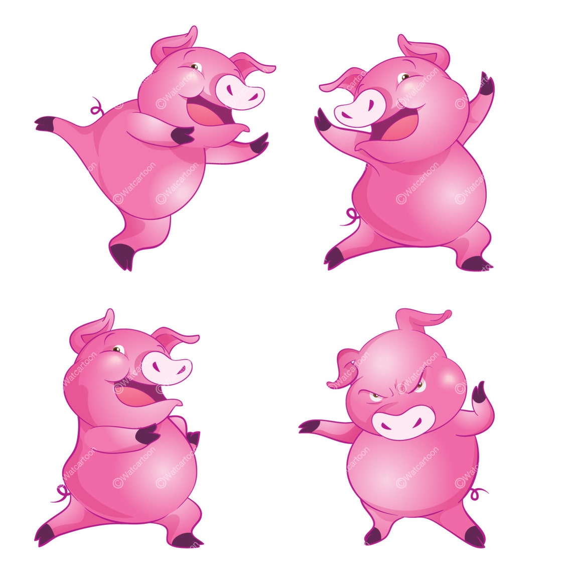 Cute Pigs Cheerful Funny Dancing Many Actions.vector Clip Art for ...