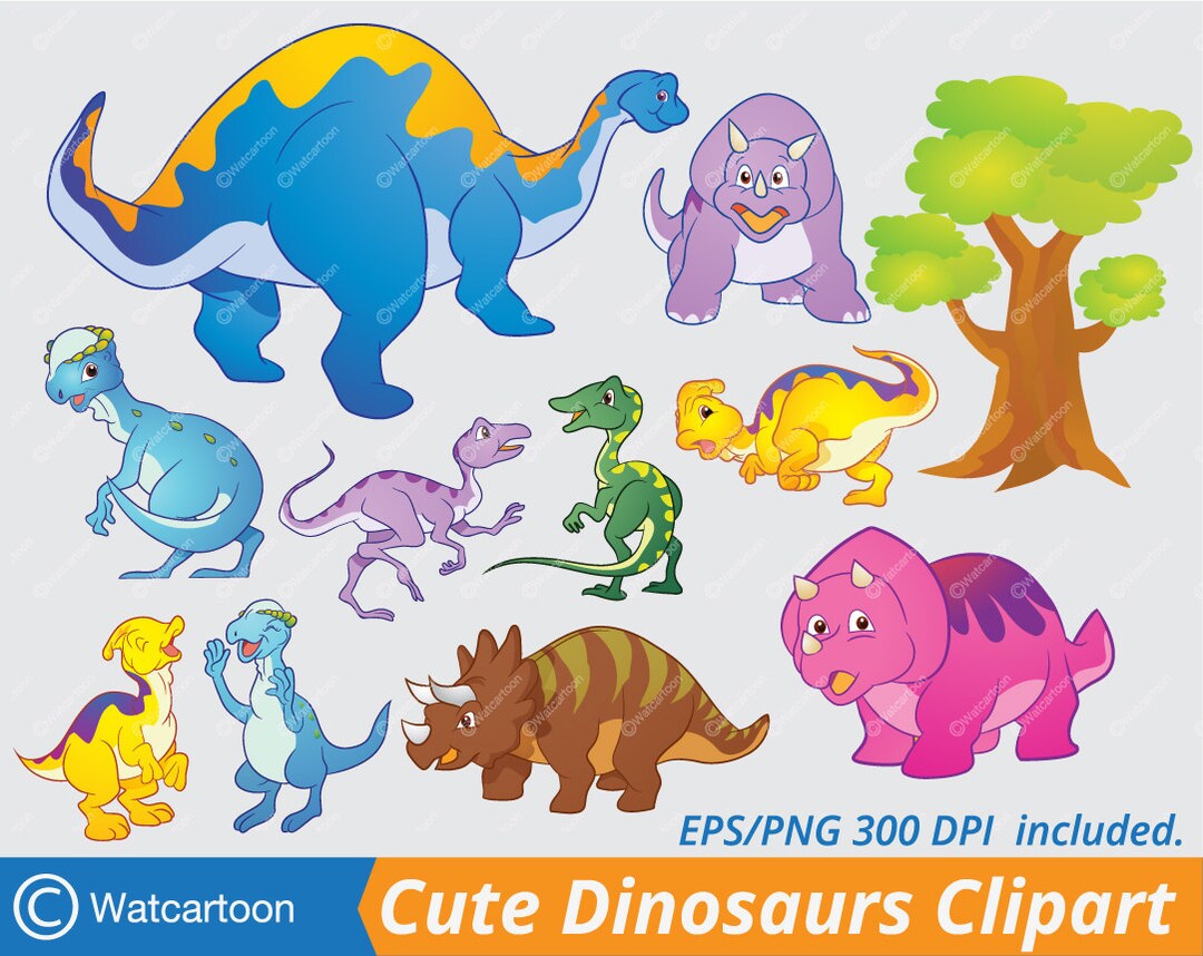 Cute Dinosaur Various Charactor. Vector Clip Art for Commercial and ...