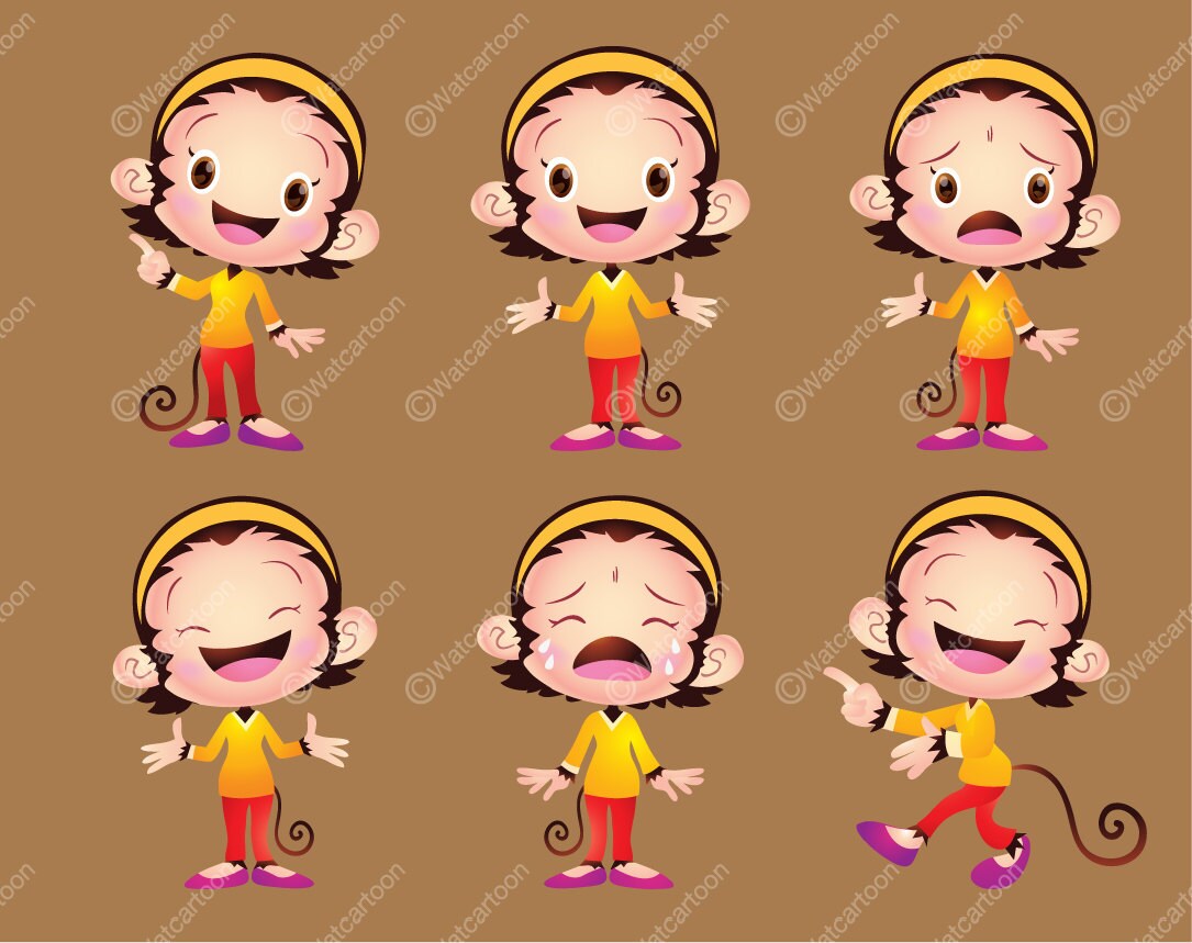 Cute Monkey Girl Character,vector Clip Art Commercial and Personal Use ...