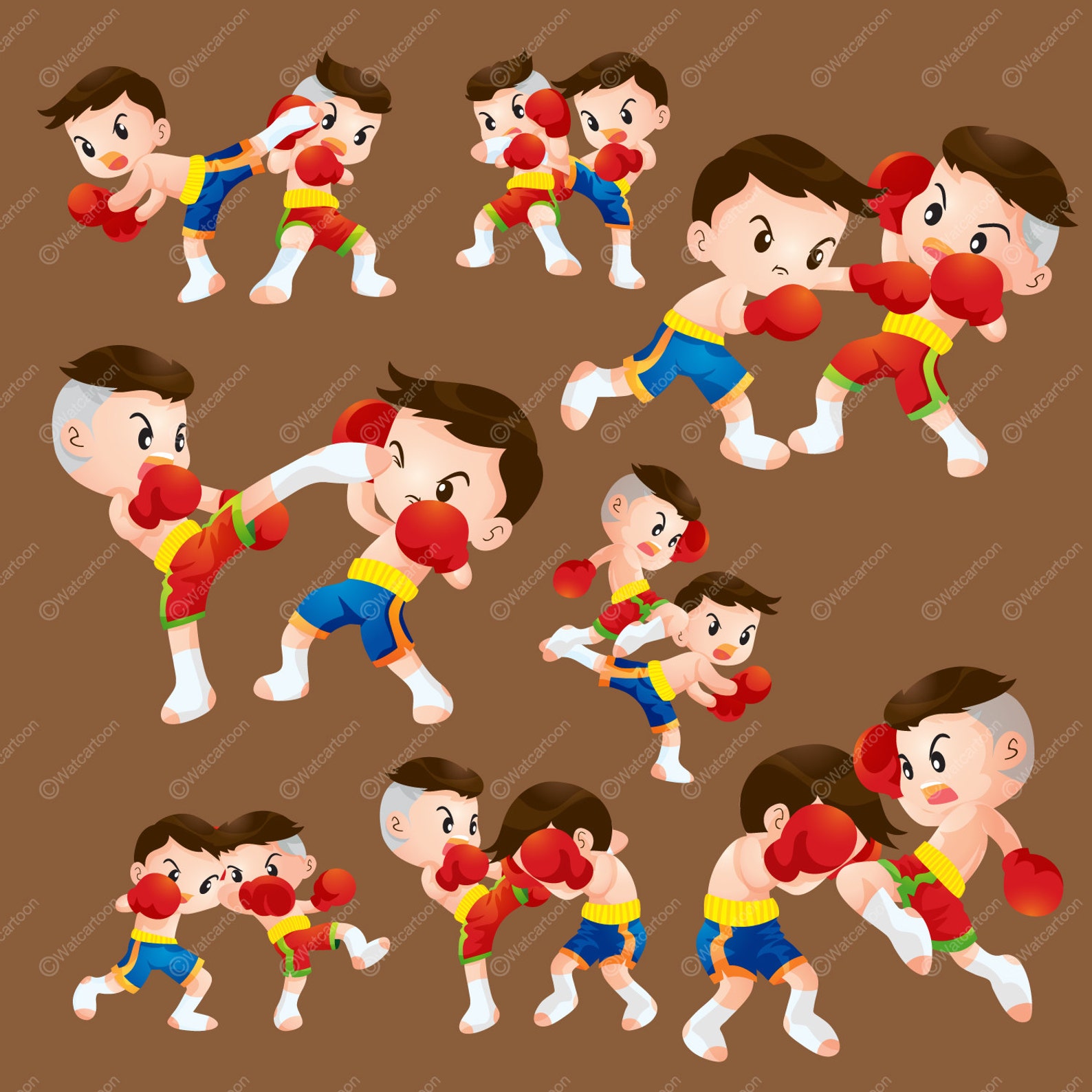 Cute Muaythai - Thai Boxing Vector Cartoon Fighting Big Set.vector Clip ...