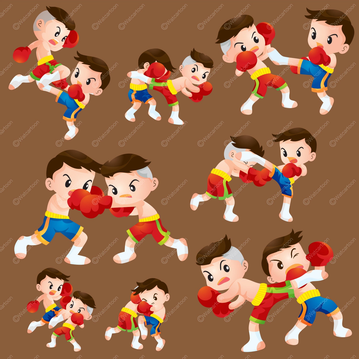 Cute Muaythai - Thai Boxing Vector Cartoon Fighting Big Set.vector Clip ...