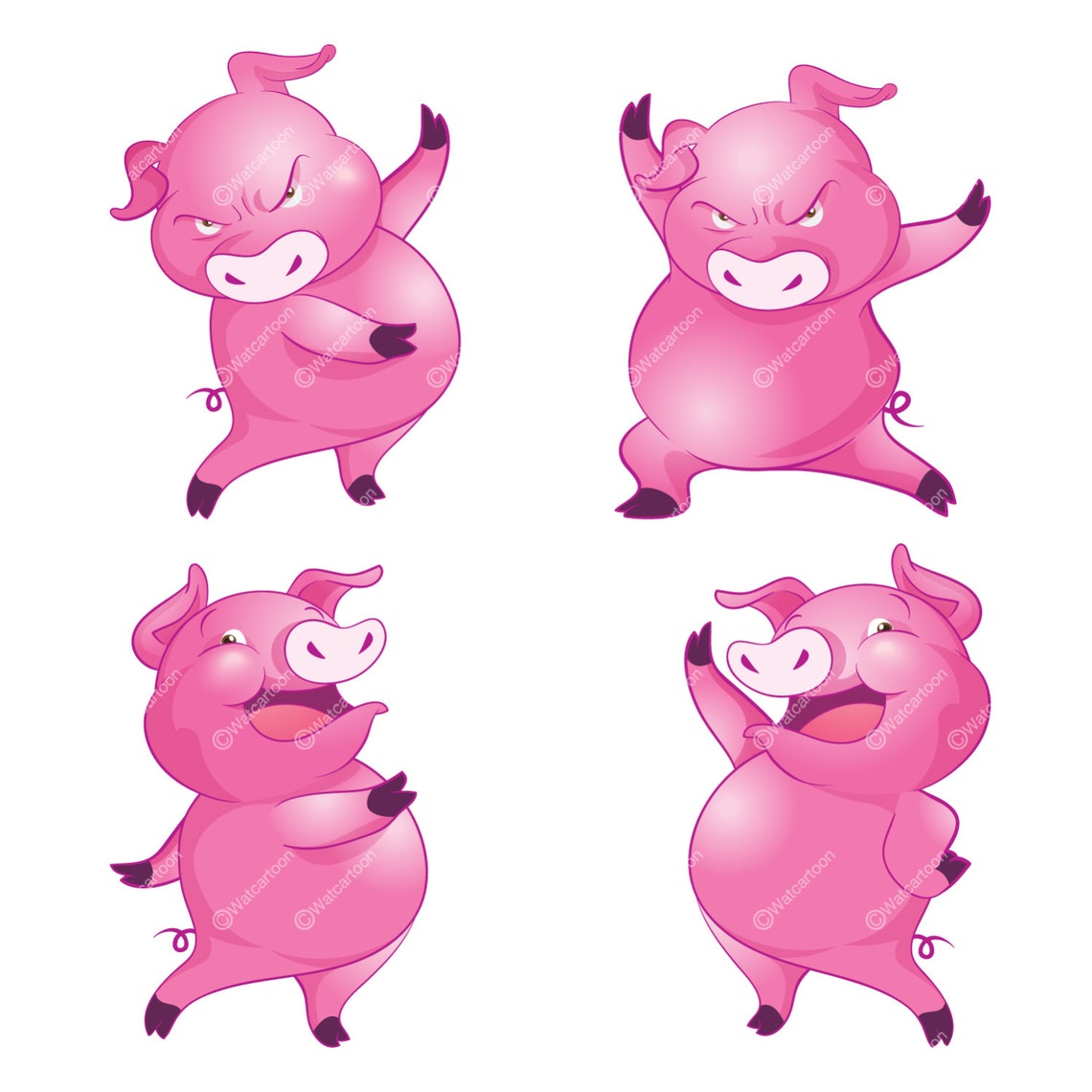 Cute Pigs Cheerful Funny Dancing Many Actions.vector Clip Art for ...