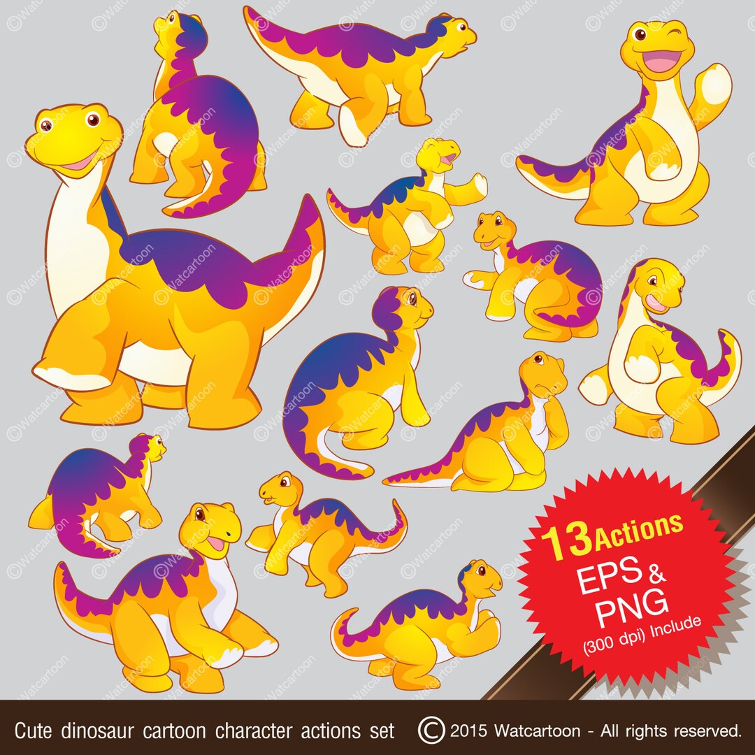 Cute Dinosaur Cartoon Action Set.vector Clip Art for Commercial and ...