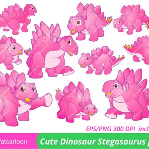 Cute Dinosaur Stegosaurus Pink Action Set. Vector Clip Art for - Etsy
