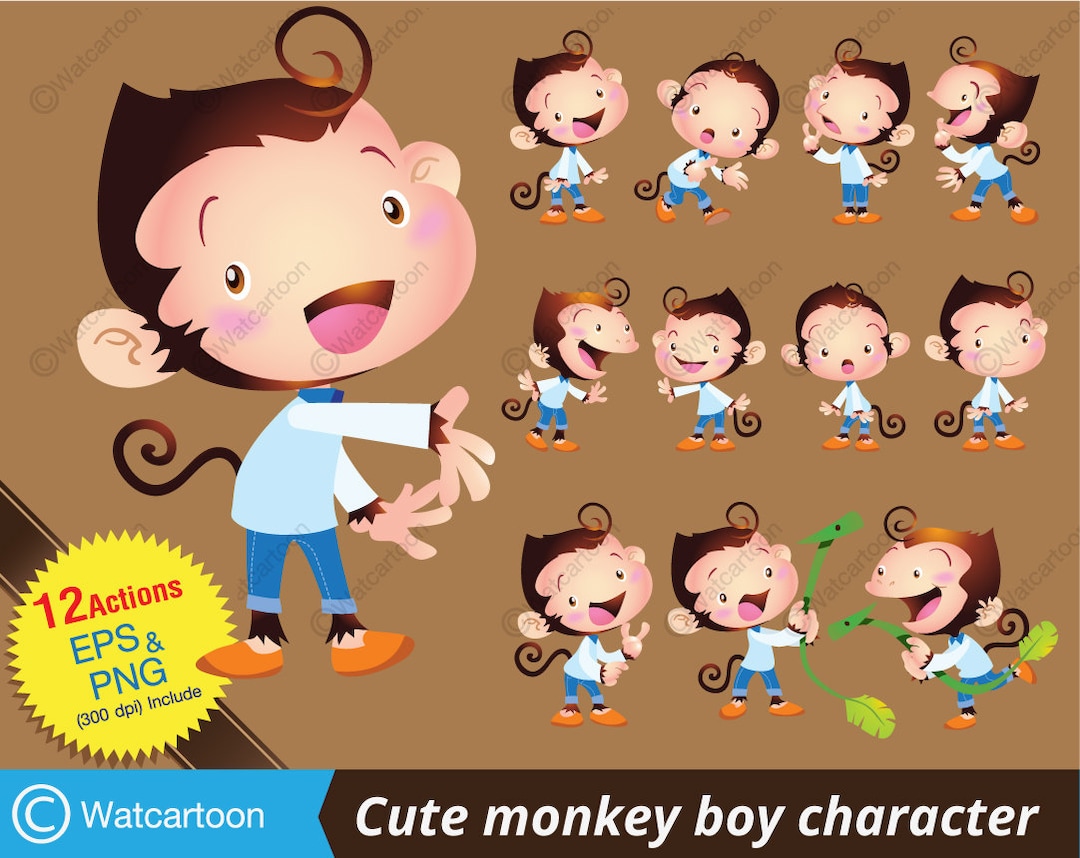 Cute Monkey Boy Character,vector Clip Art Commercial and Personal Use ...