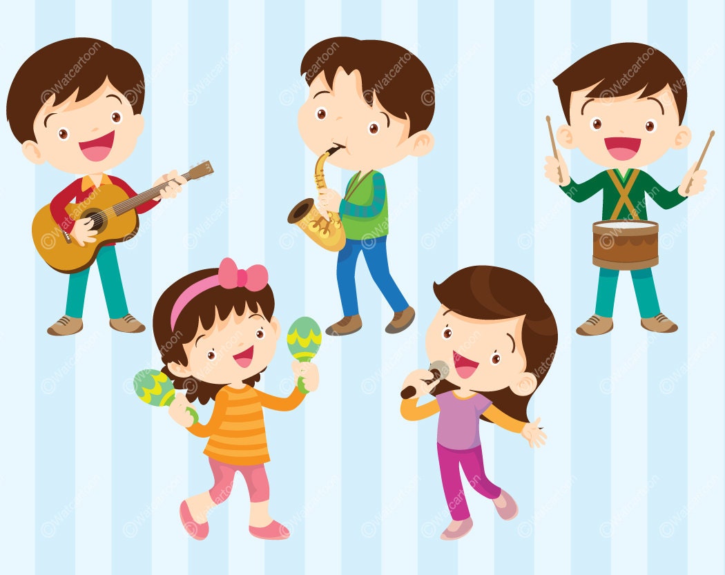 Children Group With Musical Elements Clipart.vector Clip Art for ...