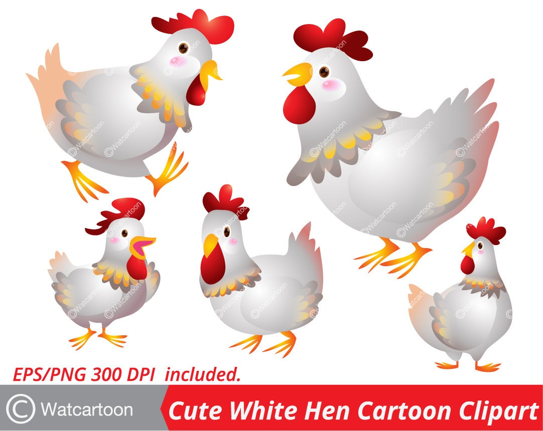Cute White Hen Cartoon Lovely Acting. Vector Clip Art for Commercial ...