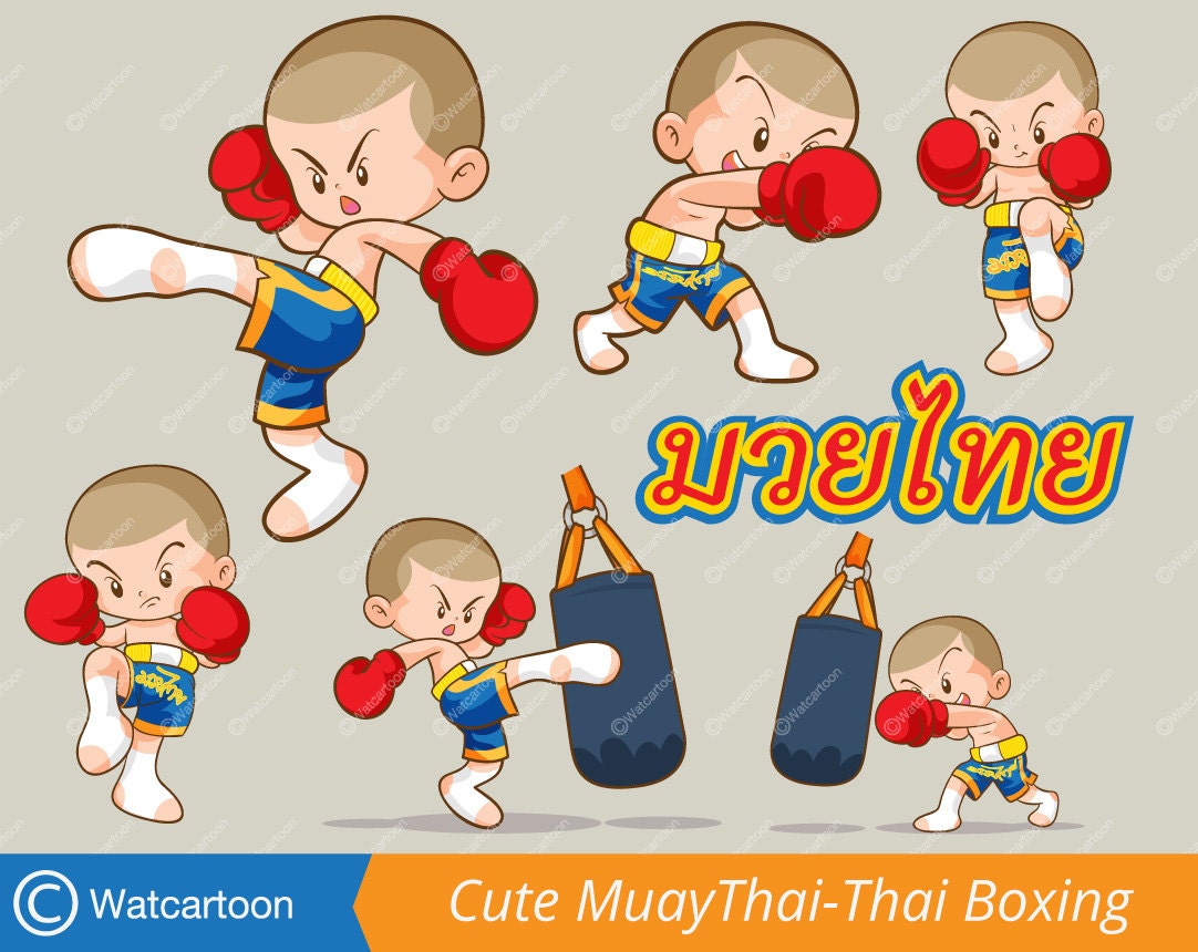 Cute Muaythai Boy Actions Set.vector Clip Art for Commercial and ...