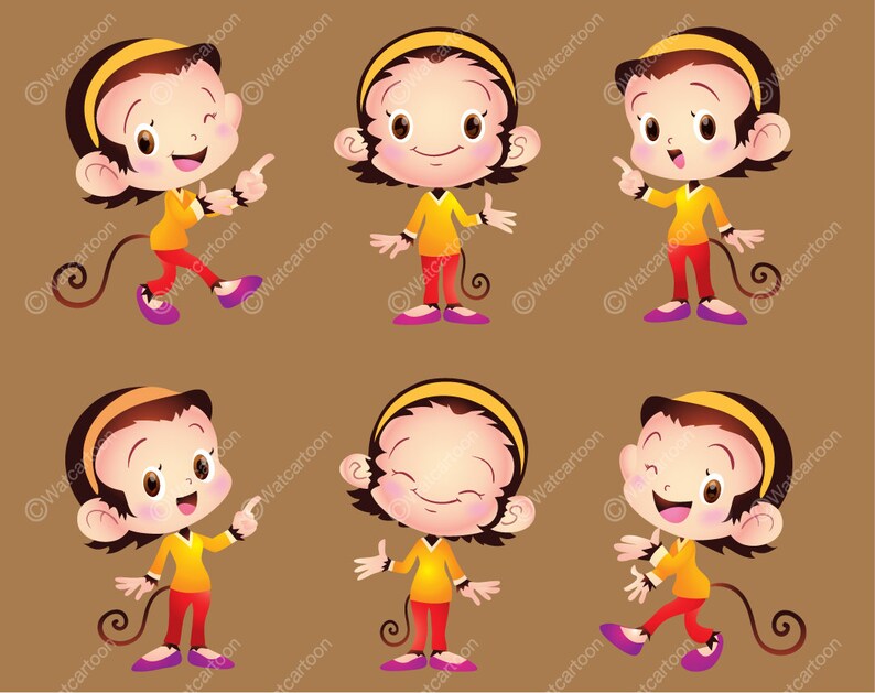 Cute Monkey Girl Charactervector Clip Art Commercial and | Etsy