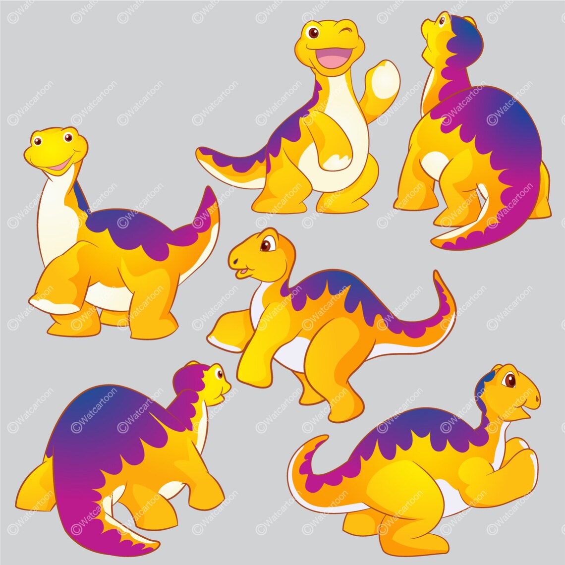Cute Dinosaur Cartoon Action Set.vector Clip Art for Commercial and ...